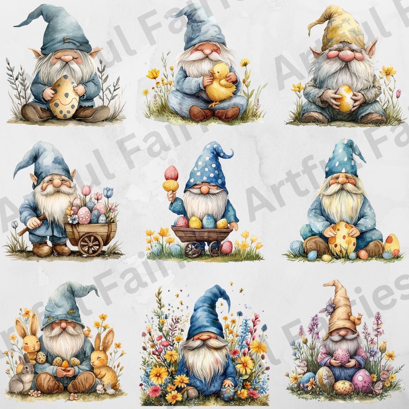 Watercolor Easter Gnome Clipart Bundle Easter Gnomes PNG Chick Easter ...