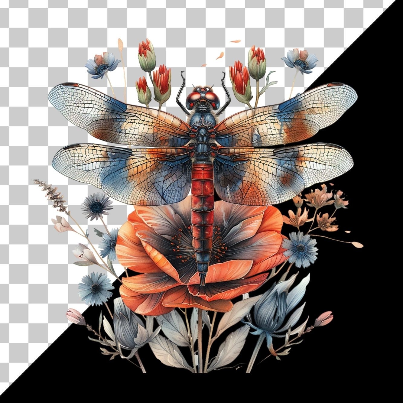 Dragonfly PNG Cute Dragonflies Flowers Clipart Garden Sublimation ...