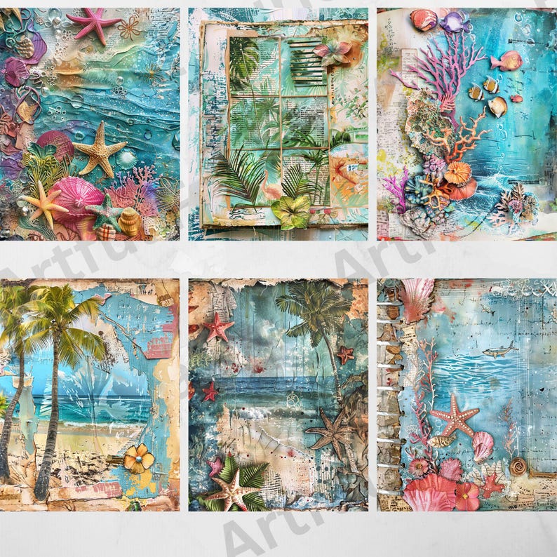 Ocean Beach Junk Journal Page Printable Kit Sea Nautical Digital ...