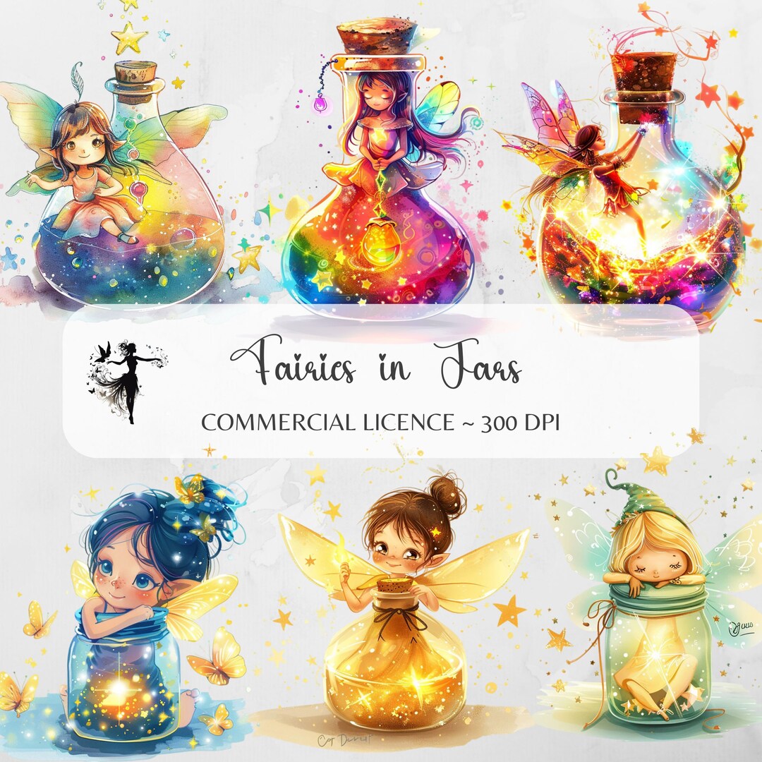 Cute Fairy Clipart in a Jar Fairy PNG Fantasy Watercolor Fairies ...