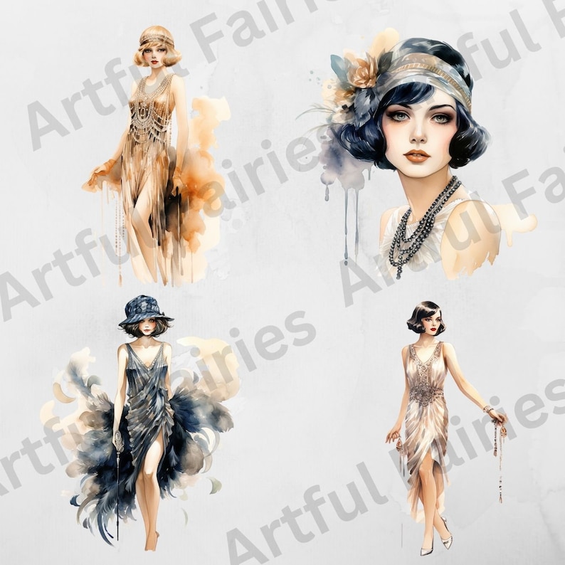 Flapper Clipart 1920s Party Clipart Flapper Dress PNG Retro People ...