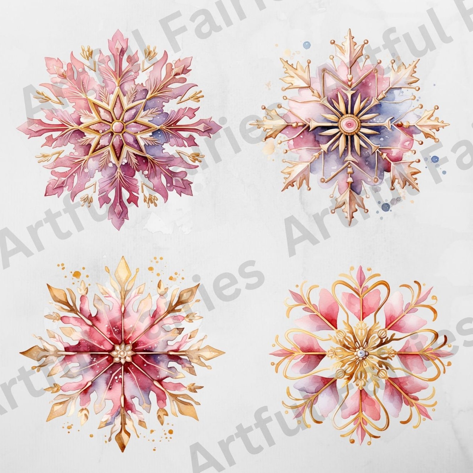 Pink Snowflake PNG Watercolor Snowflake Clipart Snowflakes PNG - Etsy