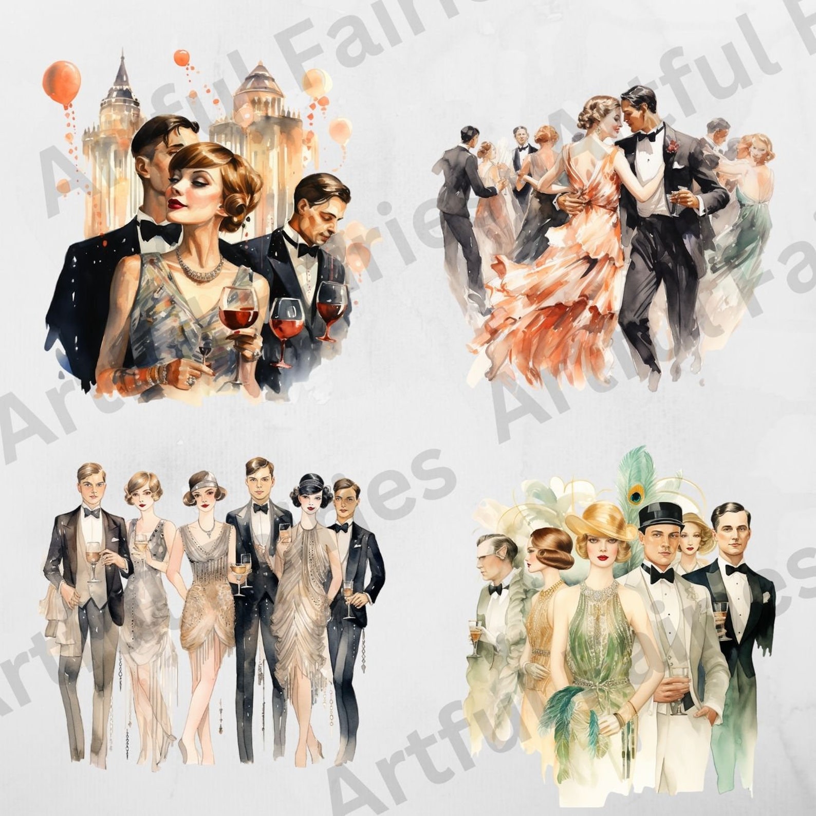 1920s Party Clipart Flapper Clipart Flapper Dress PNG Retro People ...