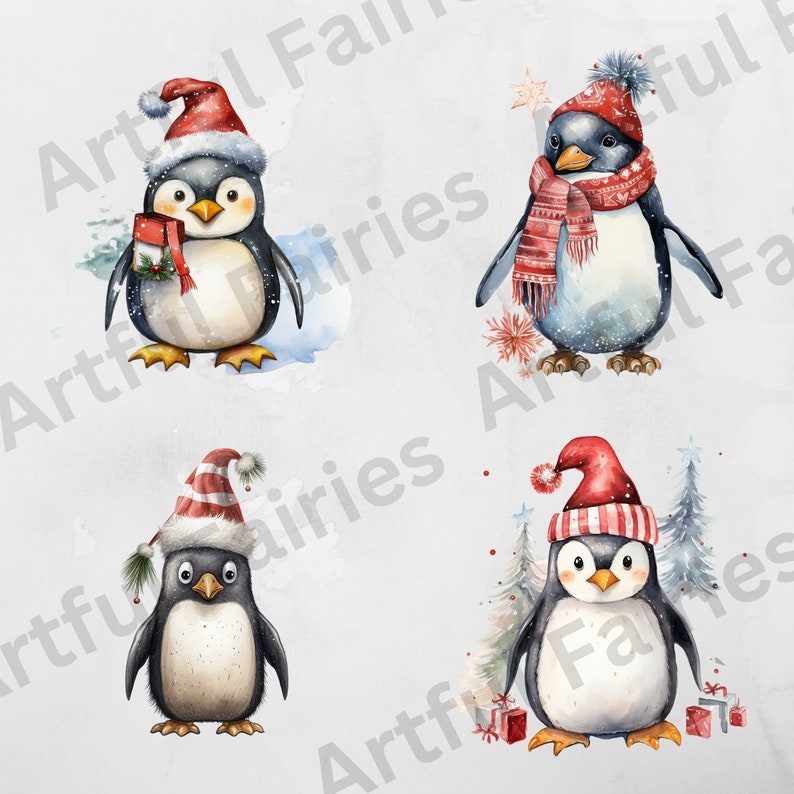 Christmas Penguin PNG Watercolor Penguin Clipart Christmas PNG ...