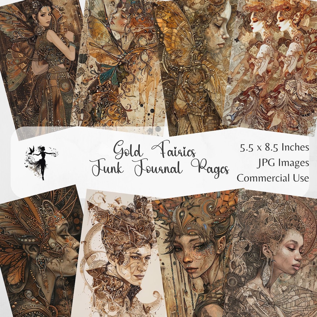 Gold Fairies Junk Journal Pages Digital Scrapbook Paper Kit Gold ...