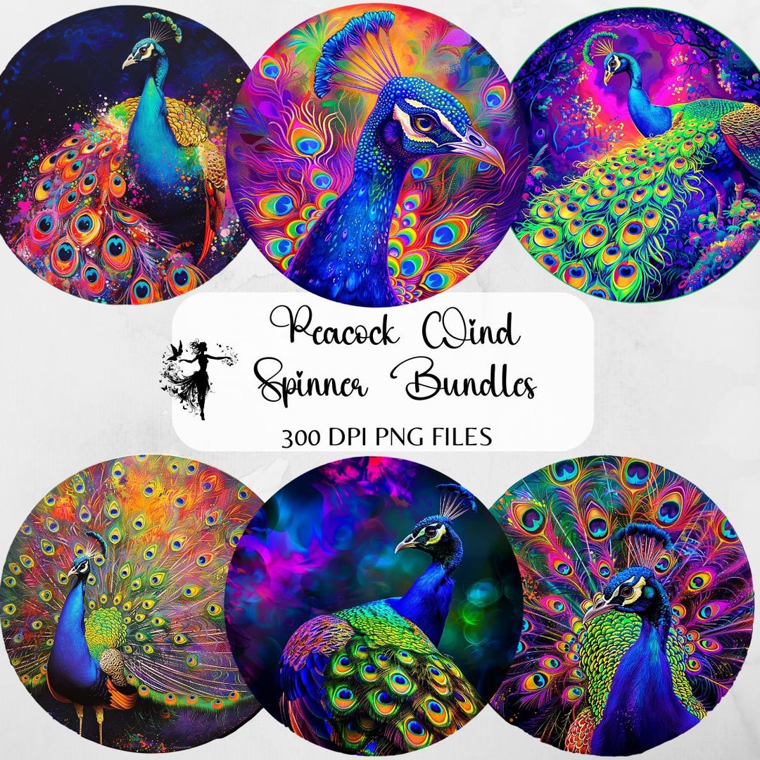 Peacock Wind Spinner PNG Bundle Neon Spinner Sublimation Design Wind ...