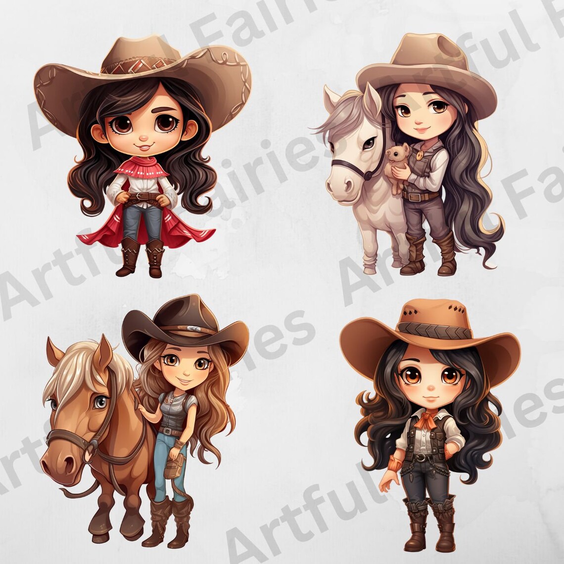 Cowgirl Clipart Western Clipart Cowgirl PNG Chibi Clipart - Etsy