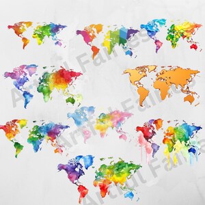 World Map Clipart Pastel Earth Watercolor Maps PNG Printable World Map ...