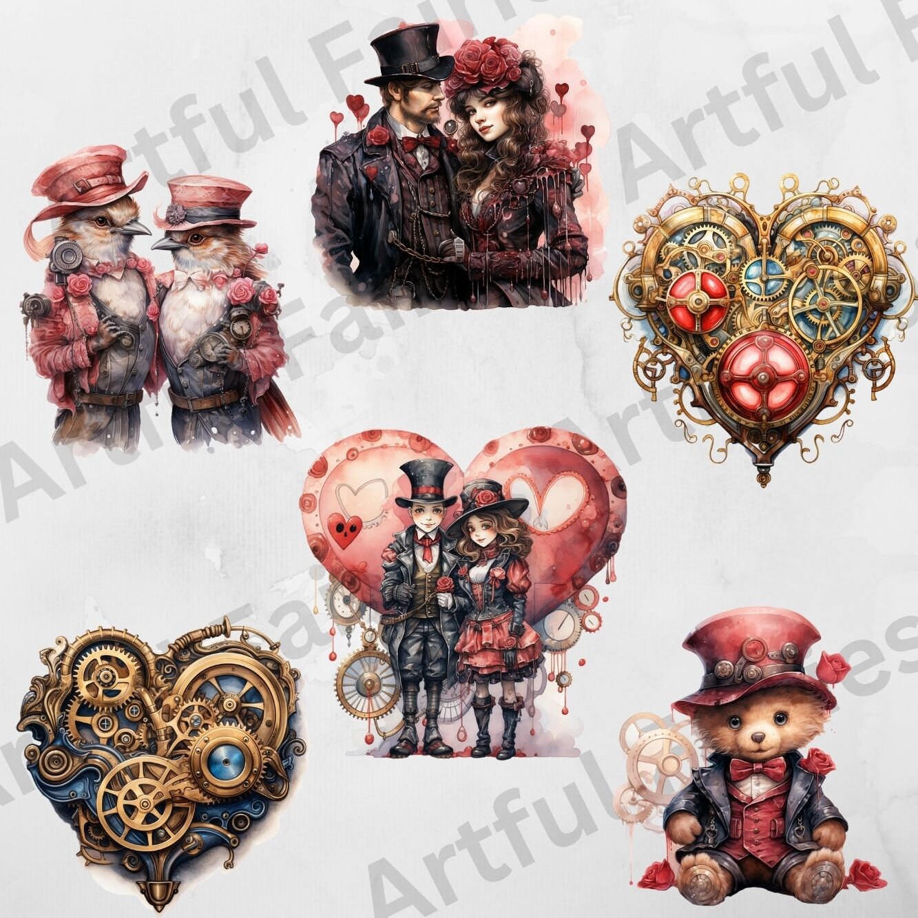 Steampunk Valentine Clipart Watercolor Steampunk Clipart - Etsy