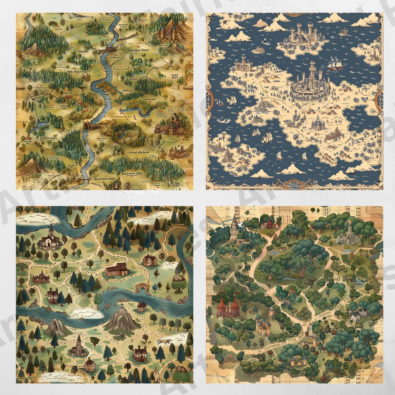 Medieval Fantasy Maps Seamless Patterns Pack Renfaire Digital Papers ...