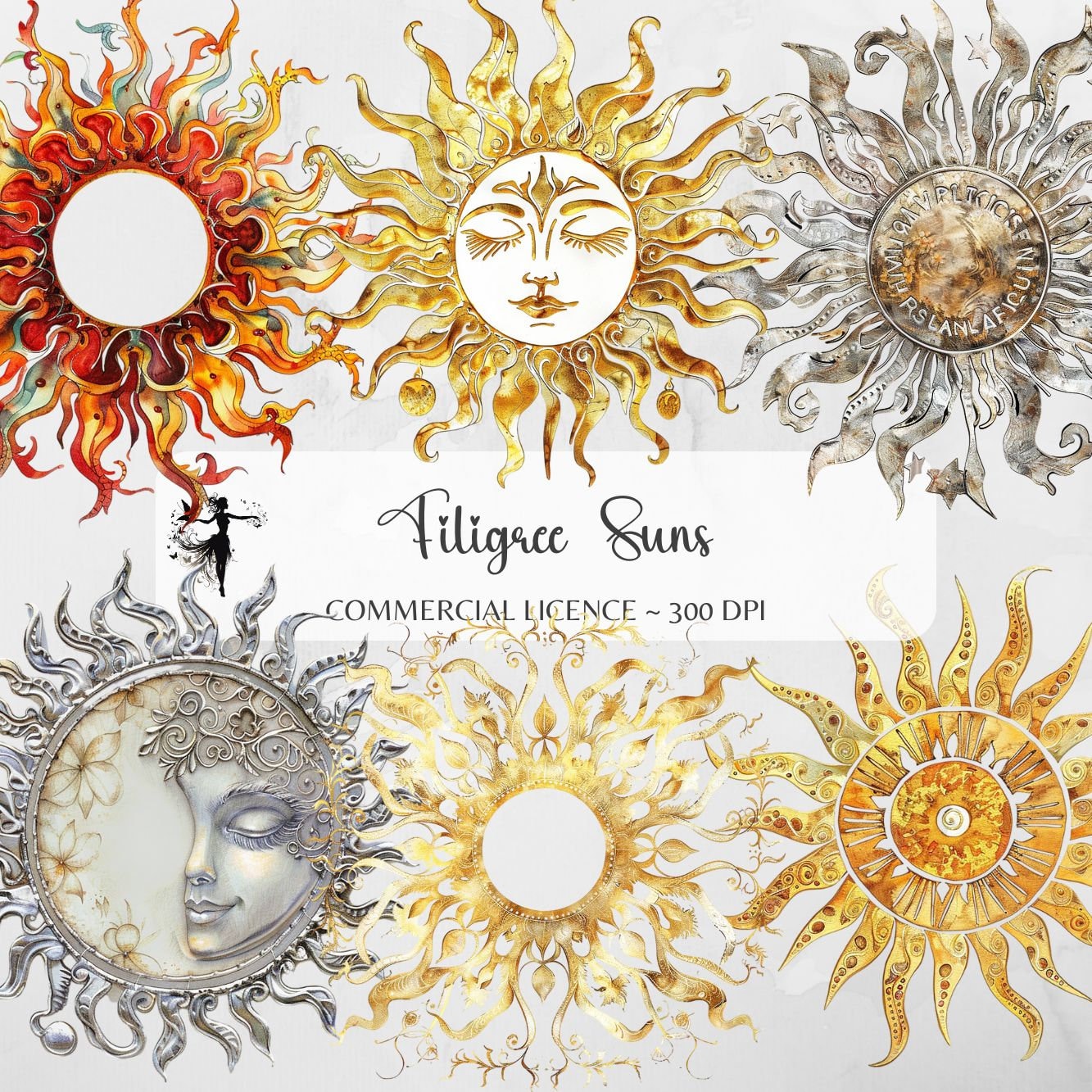 Filigree Sun Clipart PNG Celestial Fantasy Sun Rays Junk Journal ...