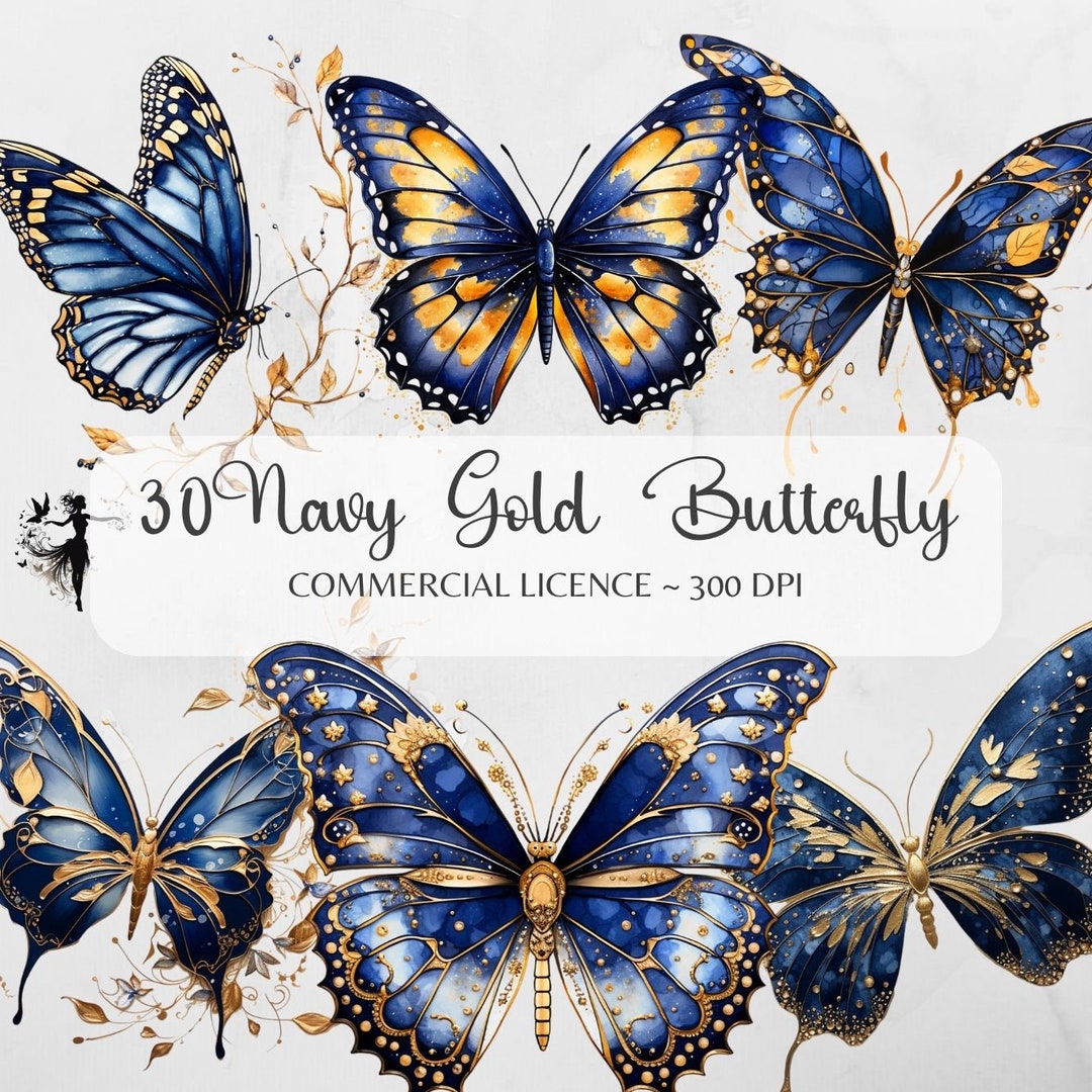 Butterfly Clipart Navy Gold Butterfly PNG Butterflies PNG Blue ...