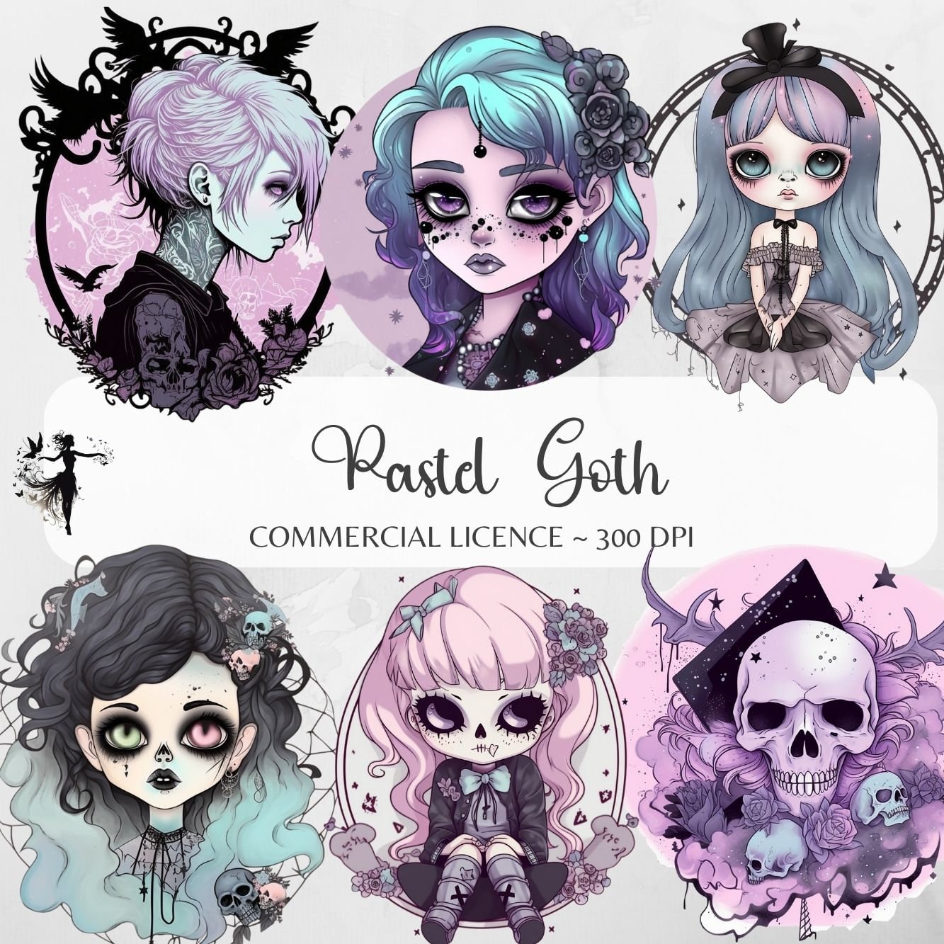Pastel Goth Clipart Goth PNG Magic Pastels Clipart Set Cute Halloween ...