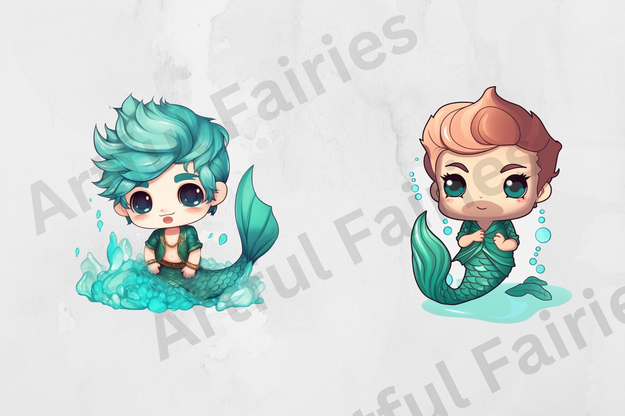 Chibi Style Merman Clipart Cute Chibi Clipart Kawaii Clipart Ocean ...