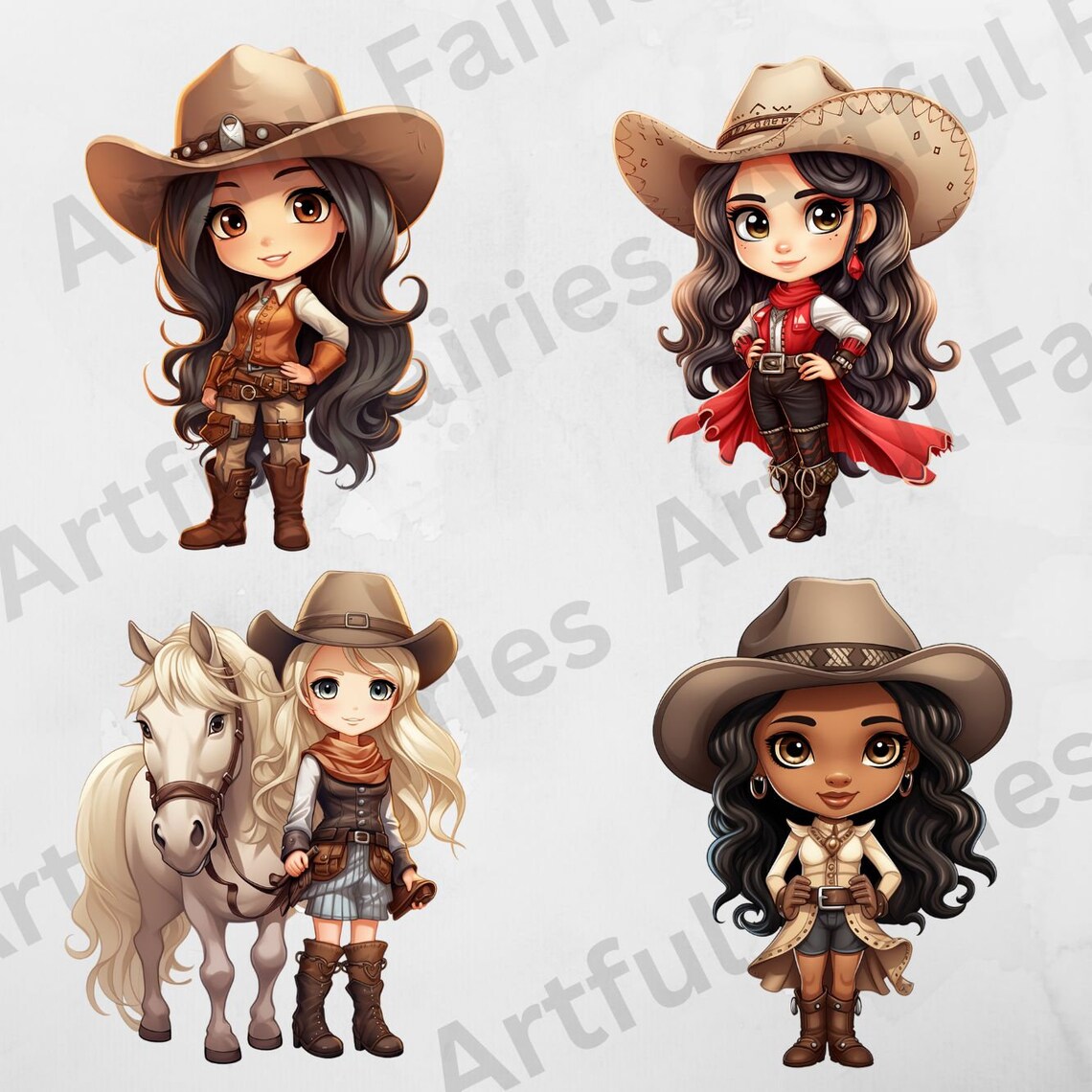 Cowgirl Clipart Western Clipart Cowgirl PNG Chibi Clipart - Etsy