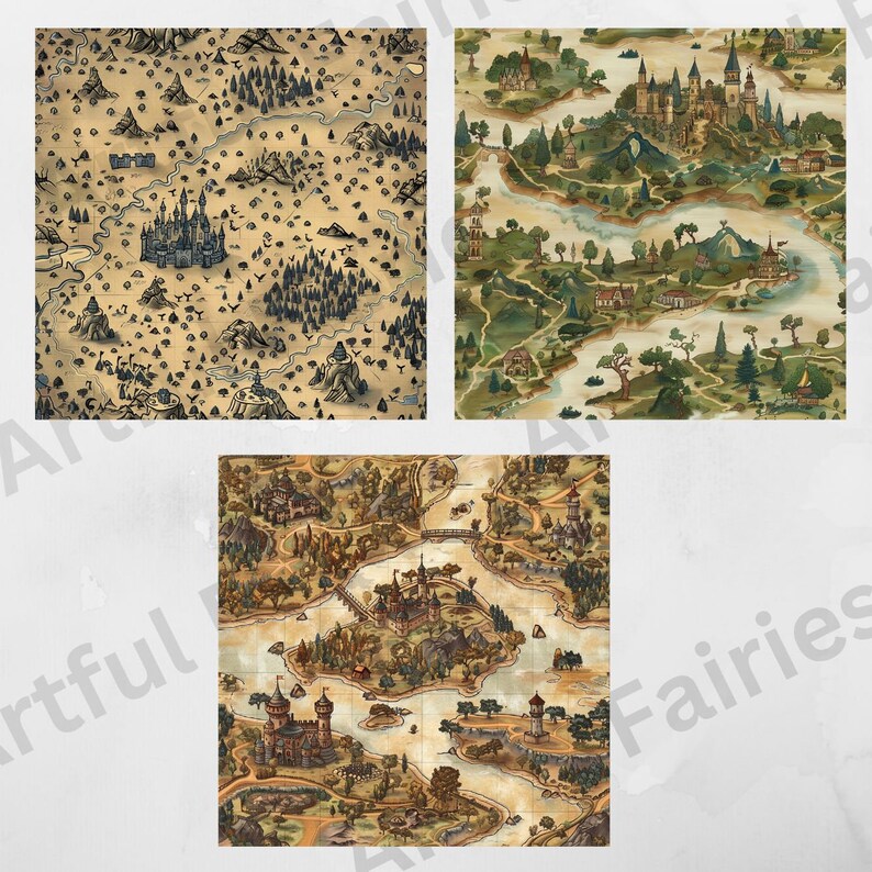 Medieval Fantasy Maps Seamless Patterns Pack Renfaire Digital Papers ...