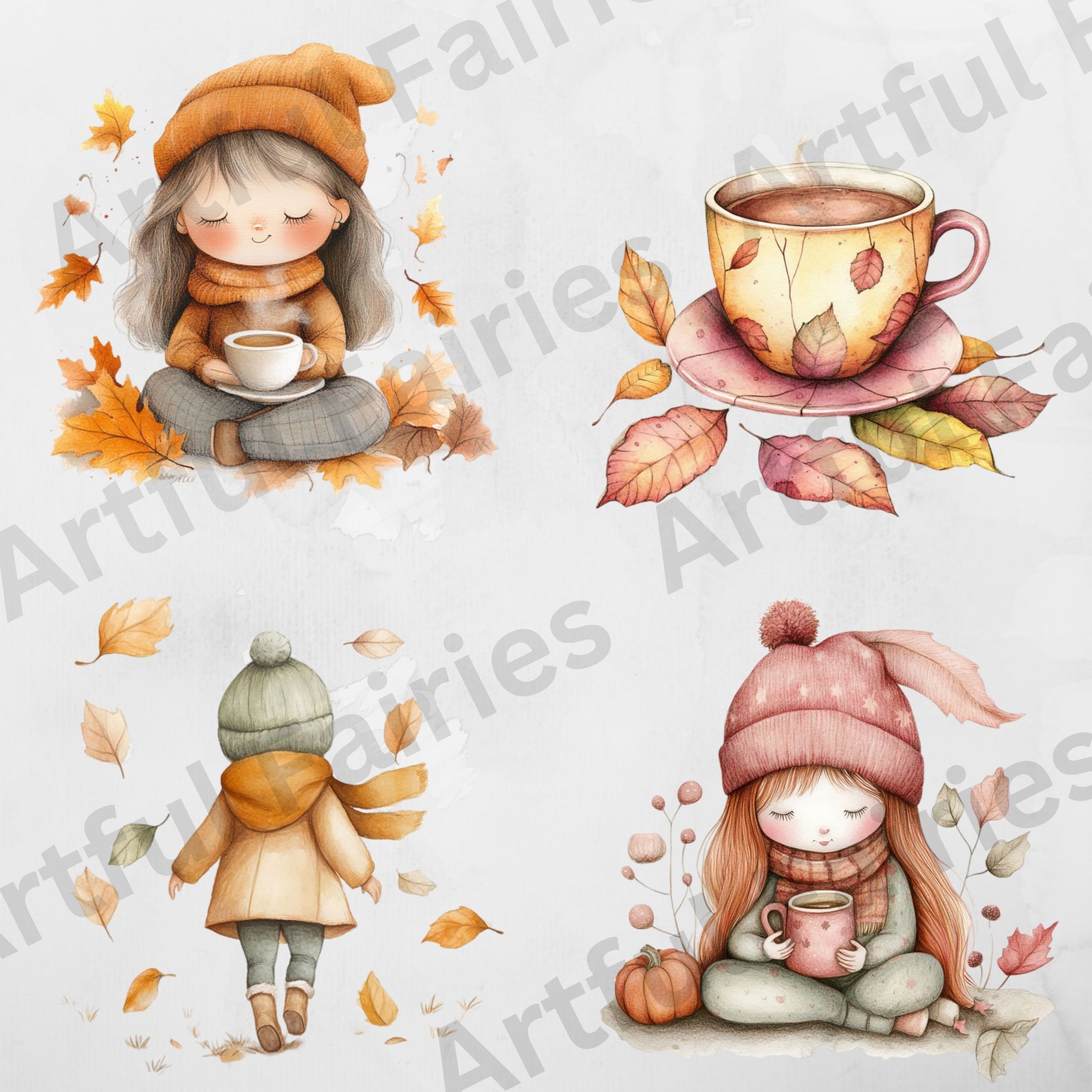 Fall Autumn Clipart Coffee Fall Leaves PNG Fall Vibes Autumn Bouquet ...