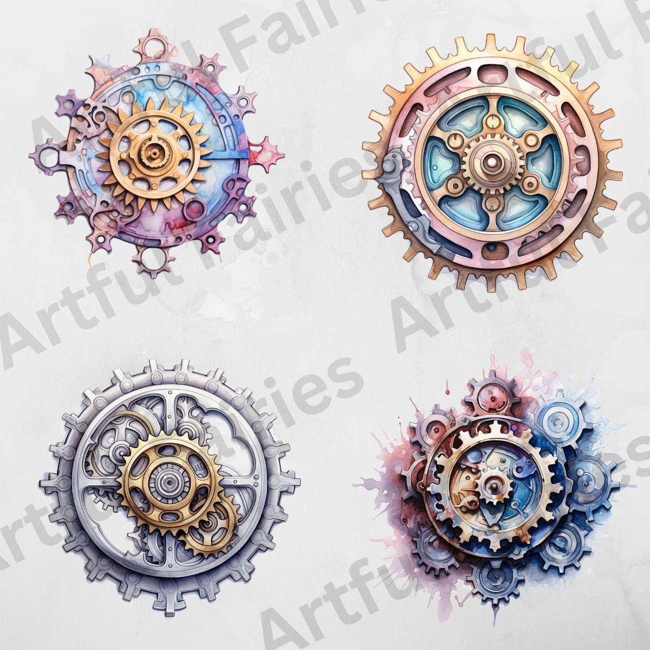 Metal Steampunk Clipart Gears Cogs PNG Gear Watercolor Steampunk PNG ...