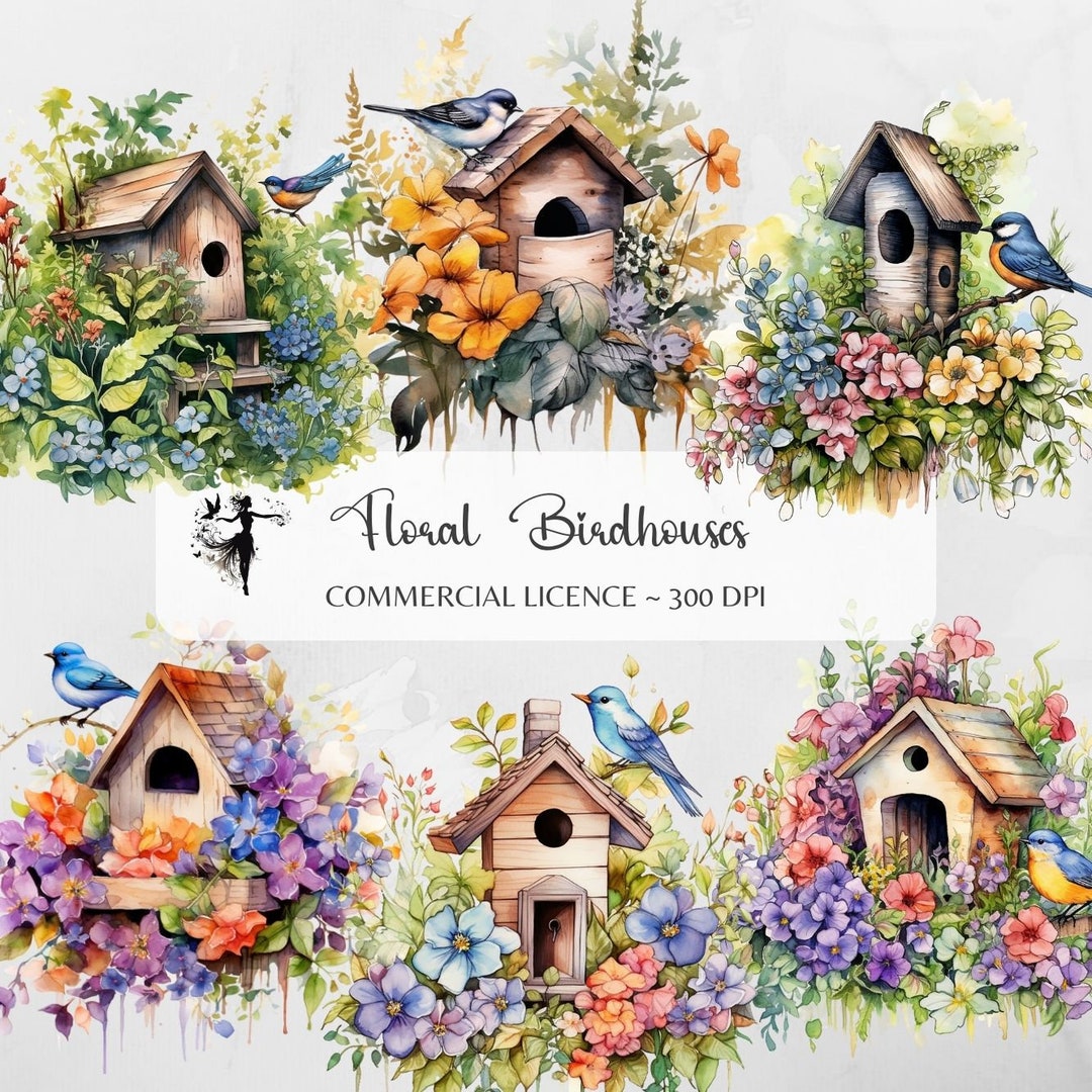 Watercolor Birdhouse Clipart Birdhouses Clipart Spring Clipart Garden ...