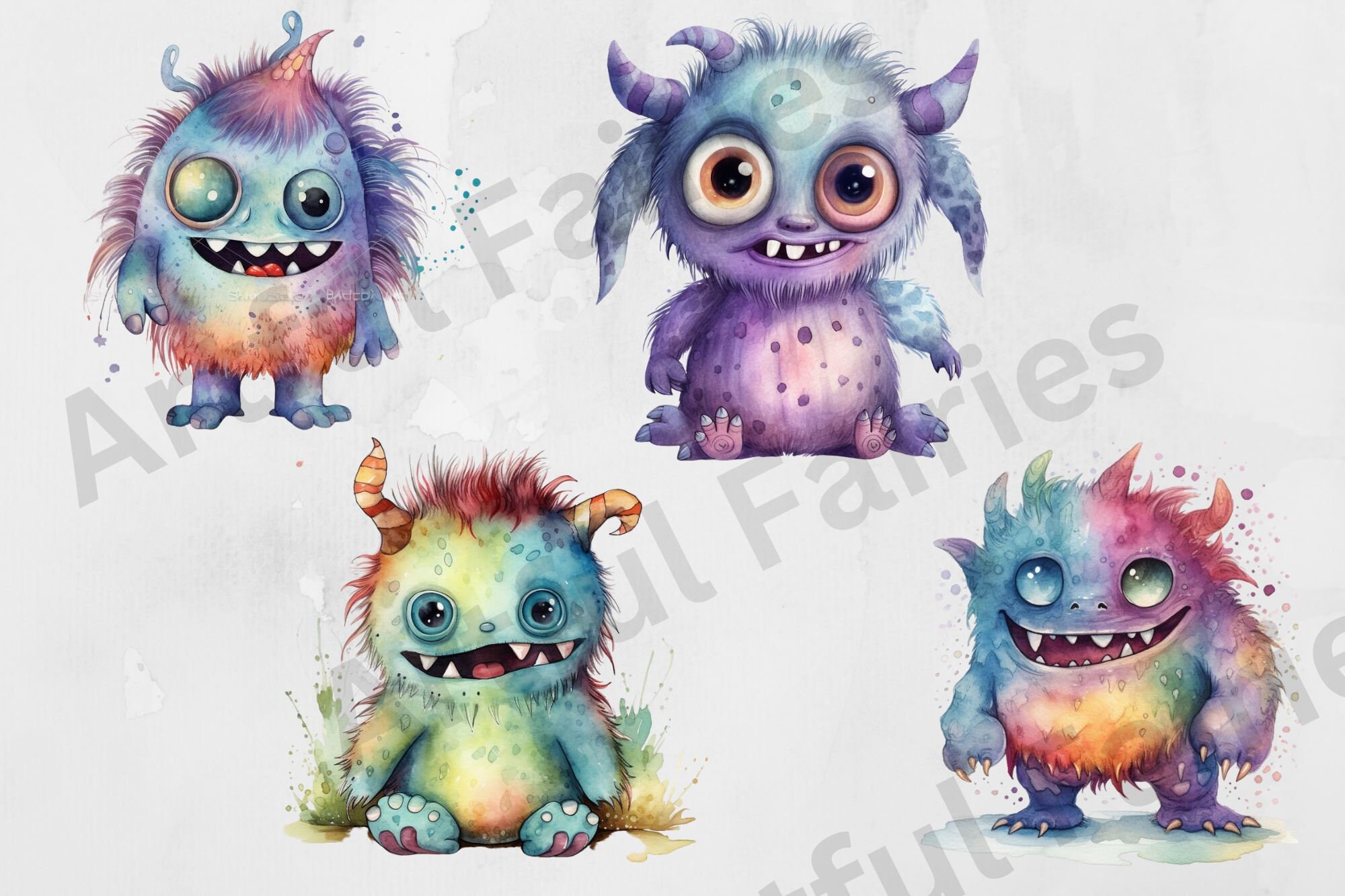 Cute Monster Clipart Monsters Watercolour Clipart Bundle PNG ...