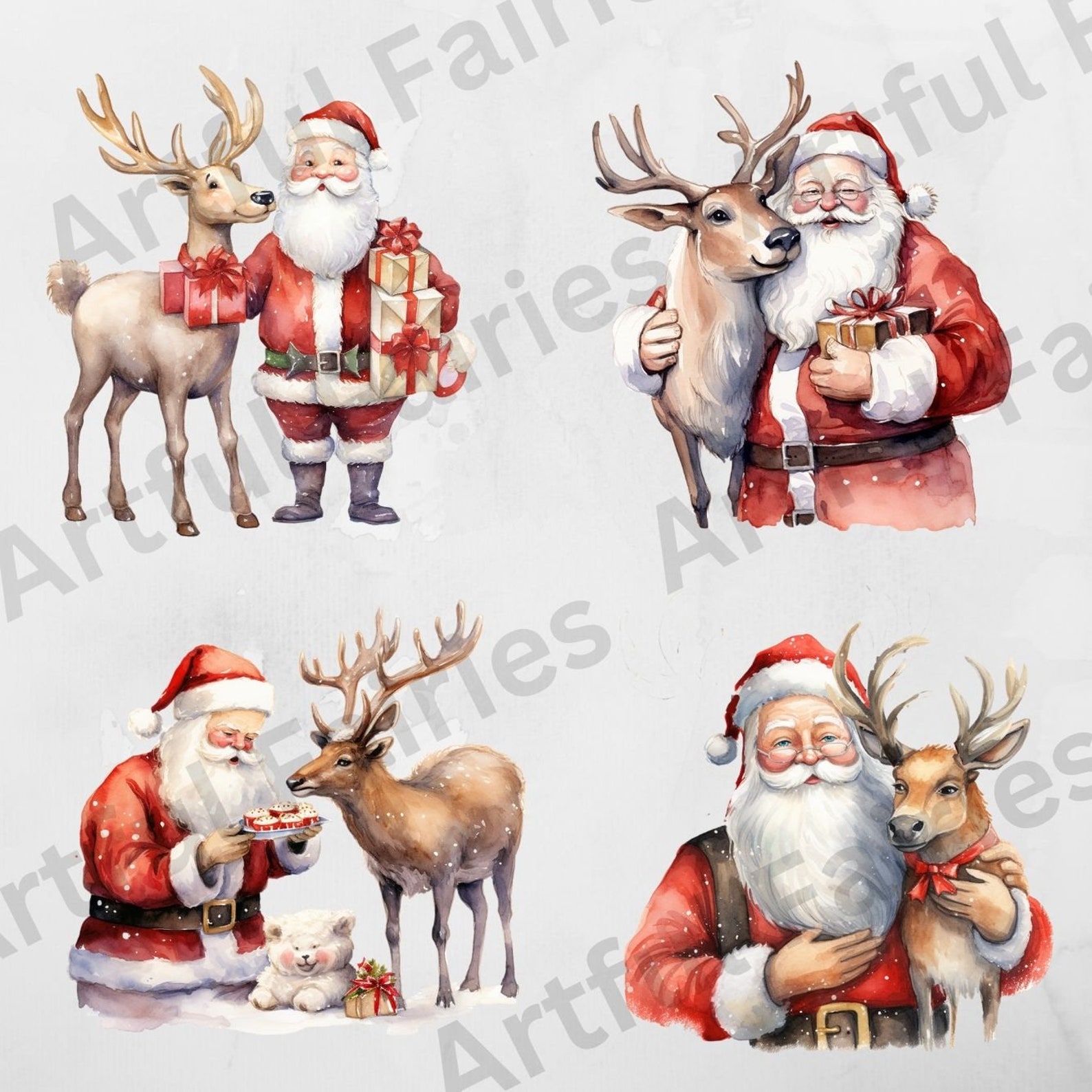 Santa Clipart Santas Reindeer PNG Santa Claus PNG Santa Little - Etsy