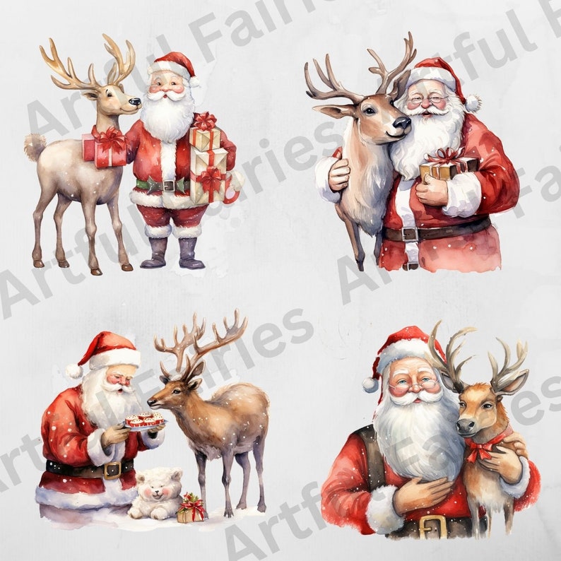 Santa Clipart Santas Reindeer PNG Santa Claus PNG Santa Little - Etsy