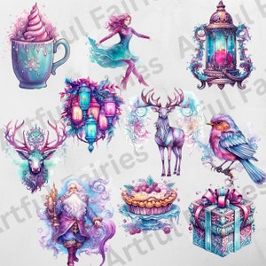 Pastel Christmas Clipart Bundle Watercolor Pink Christmas PNG Pastel ...