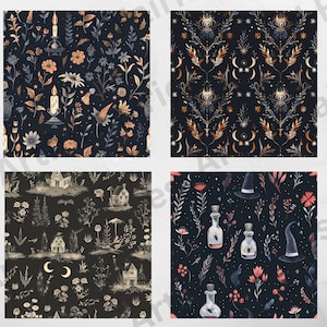 Witchy Wallpaper Seamless Pattern Digital Paper Backgrounds Forest ...