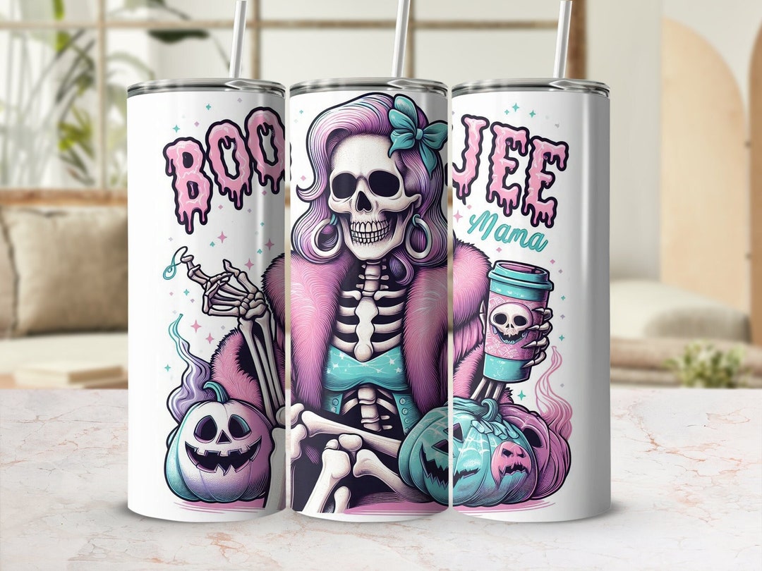 Pink Coquette Bow Skeleton Tumbler Boo-gee Png, Halloween Skull Design ...