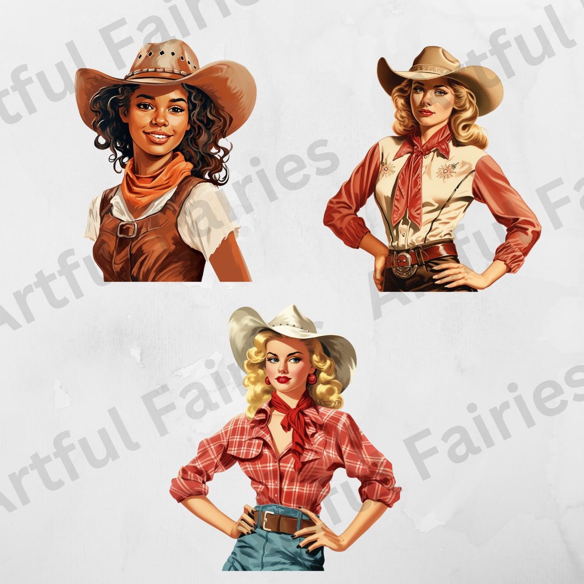 Cowgirl Clipart Western Clipart Cowgirl PNG Retro Clipart - Etsy