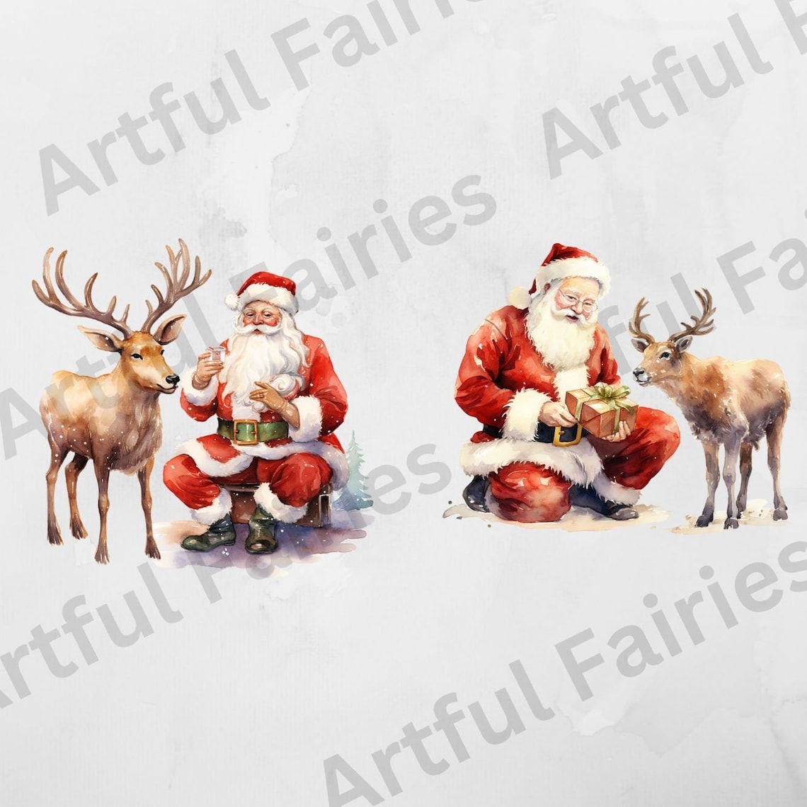 Santa Clipart Santas Reindeer PNG Santa Claus PNG Santa Little - Etsy