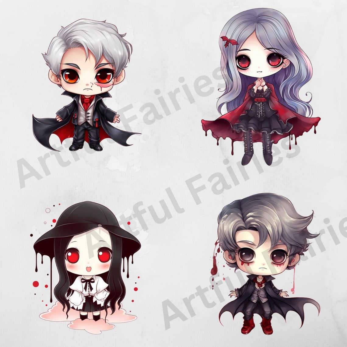 Cute Chibi Vampires Chibi Clipart Halloween Clipart Gothic Clipart ...