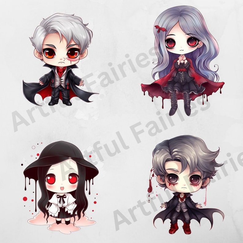 Cute Chibi Vampires Chibi Clipart Halloween Clipart Gothic Clipart ...
