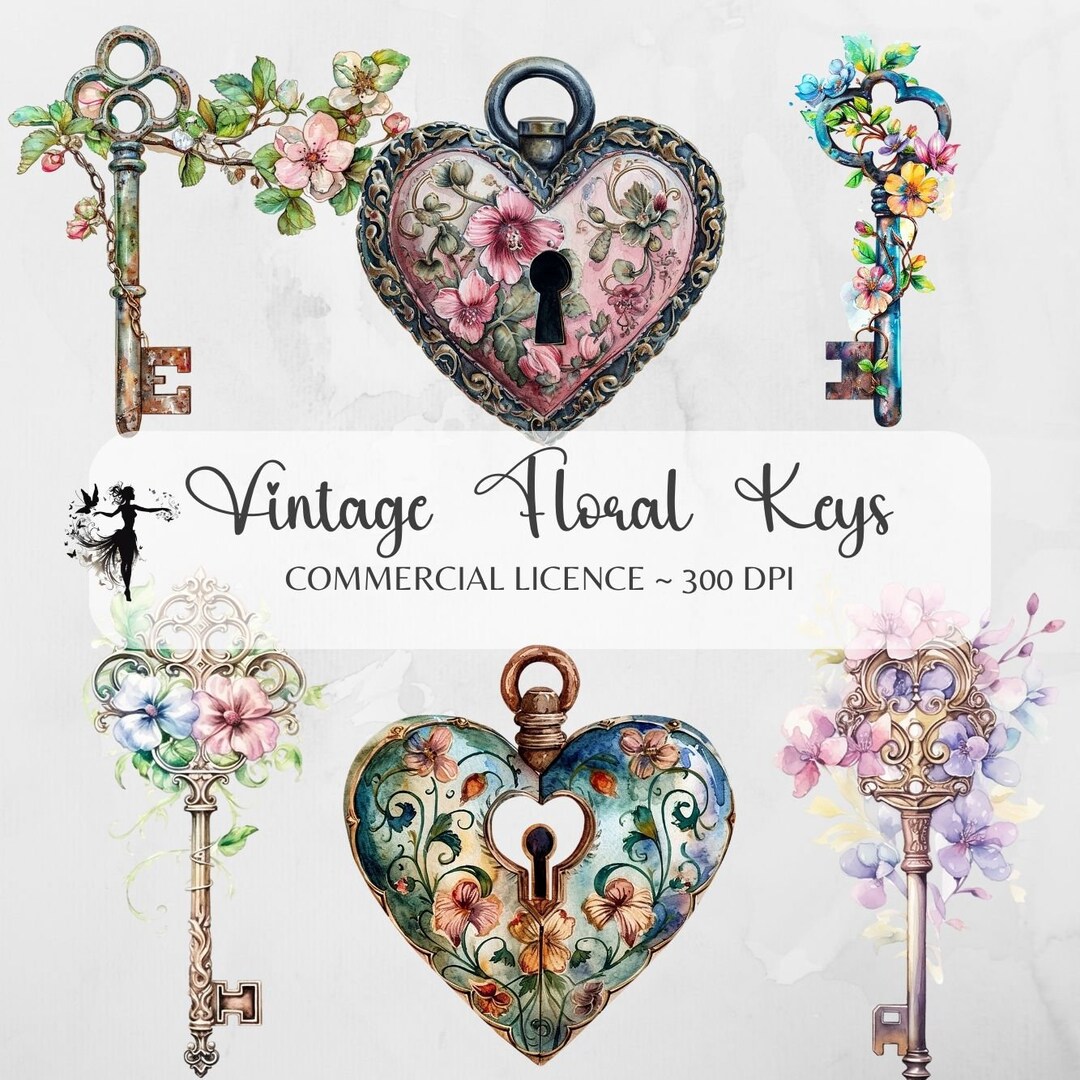 Vintage Key Clipart Scrapbooking Supplies Mixed Media Junk Journal Kit ...