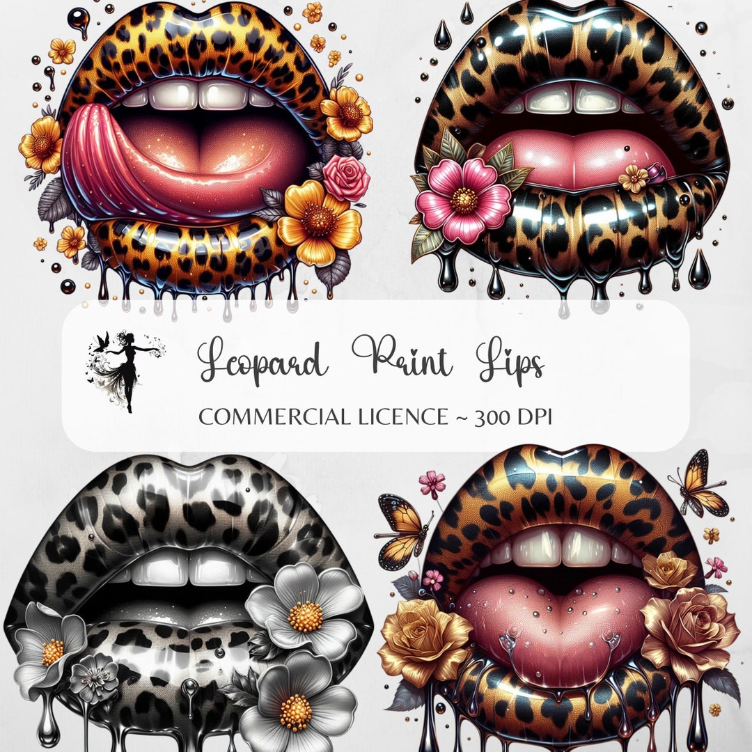 Leopard Print Lips PNG Sublimation Design DTF Lip Print Dripping Lips ...