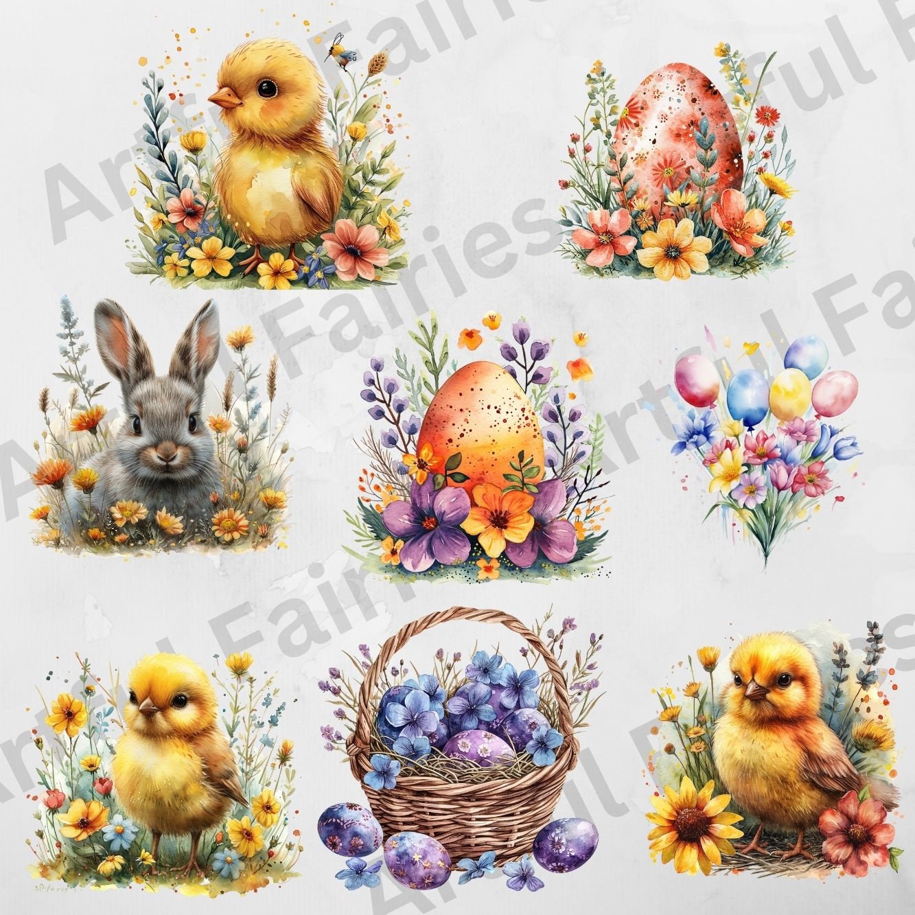 Watercolor Easter Bundle Clipart Spring Bundle Cute Baby Animals PNG ...