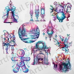 Pastel Christmas Clipart Bundle Watercolor Pink Christmas PNG Pastel ...