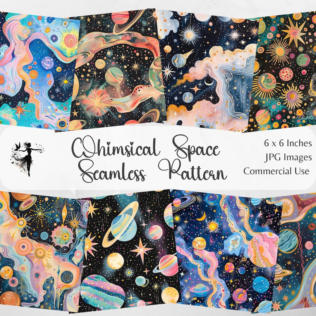 Whimsical Space Seamless Pattern Digital Paper Background Printable ...