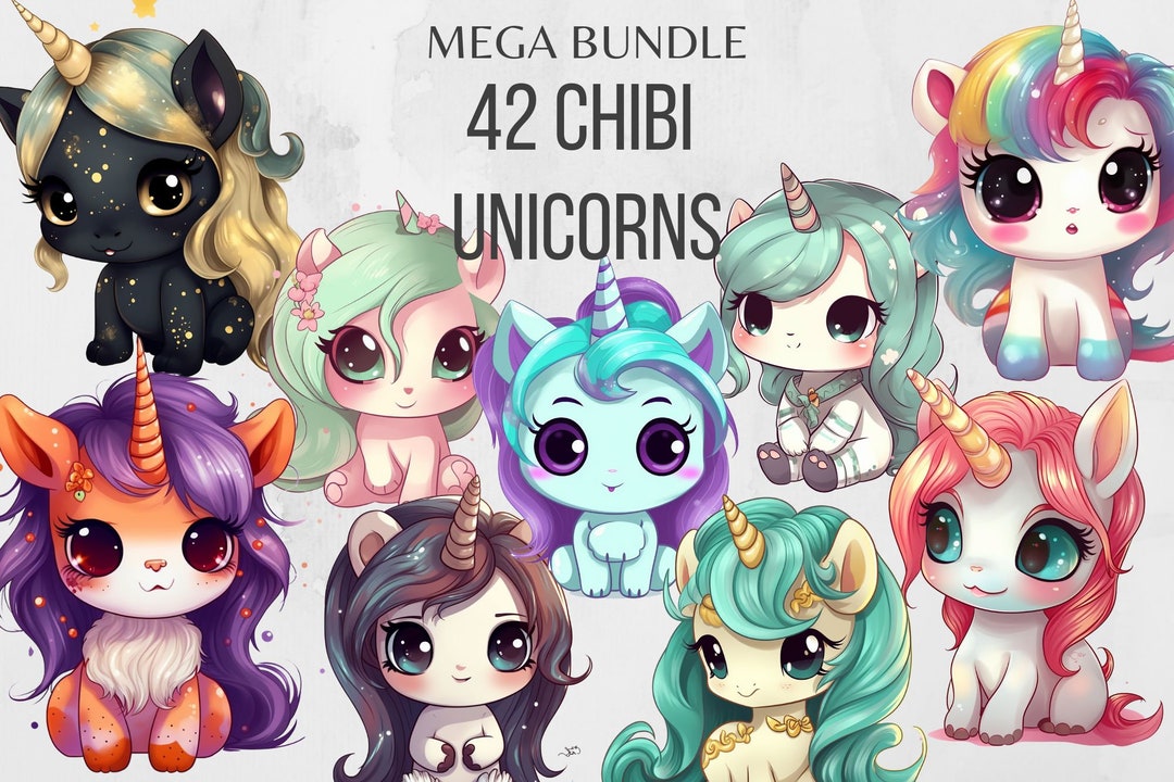 Cute Kawaii Unicorn Clipart Chibi Unicorn Birthday PNG Stickers Fantasy Unicorn Baby Shower ...
