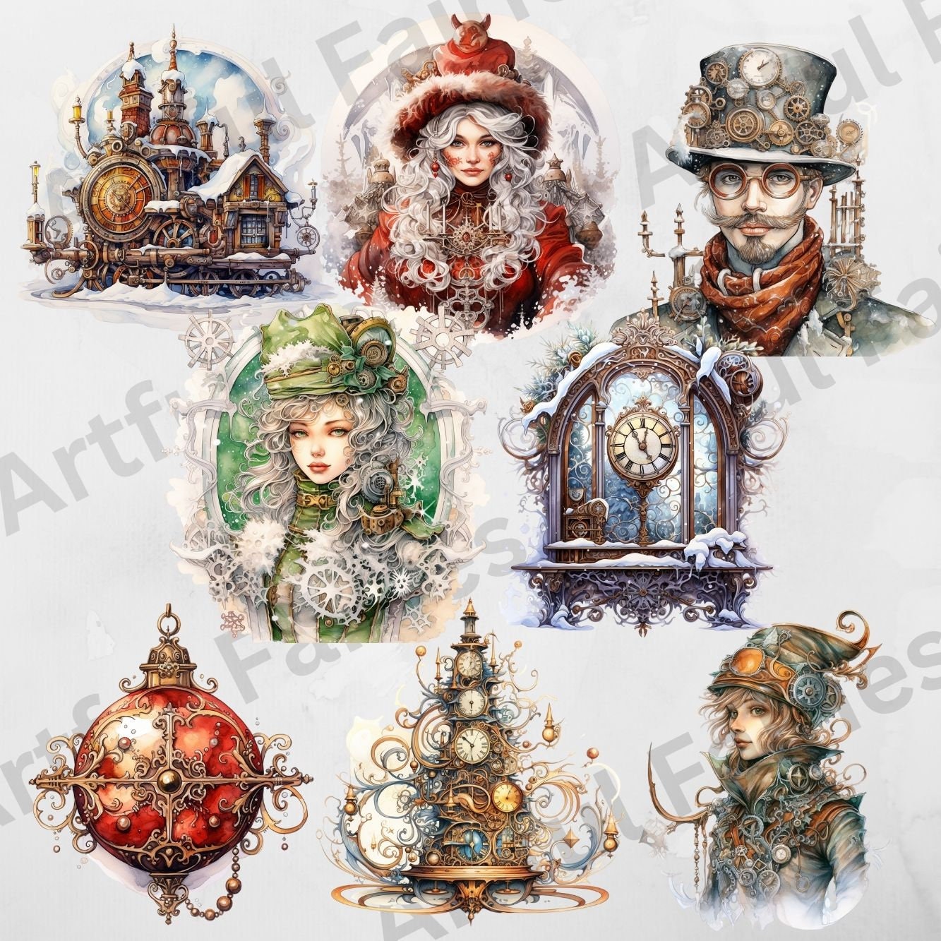 Steampunk Christmas Clipart Watercolor Steampunk Clipart Steampunk ...