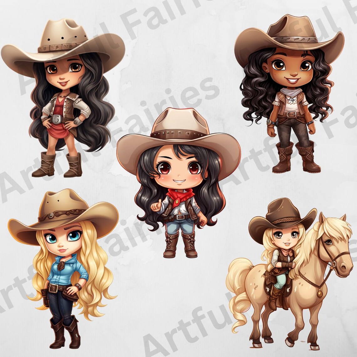 Cowgirl Clipart Western Clipart Cowgirl PNG Chibi Clipart - Etsy