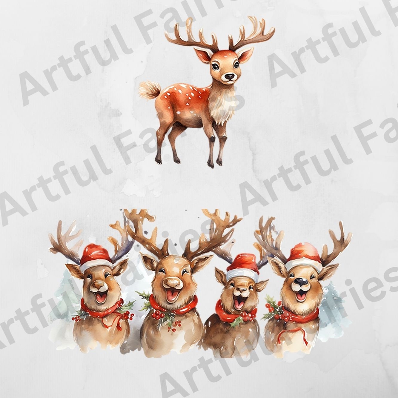 Reindeer PNG Watercolor Reindeer Clipart Cute Reindeer - Etsy