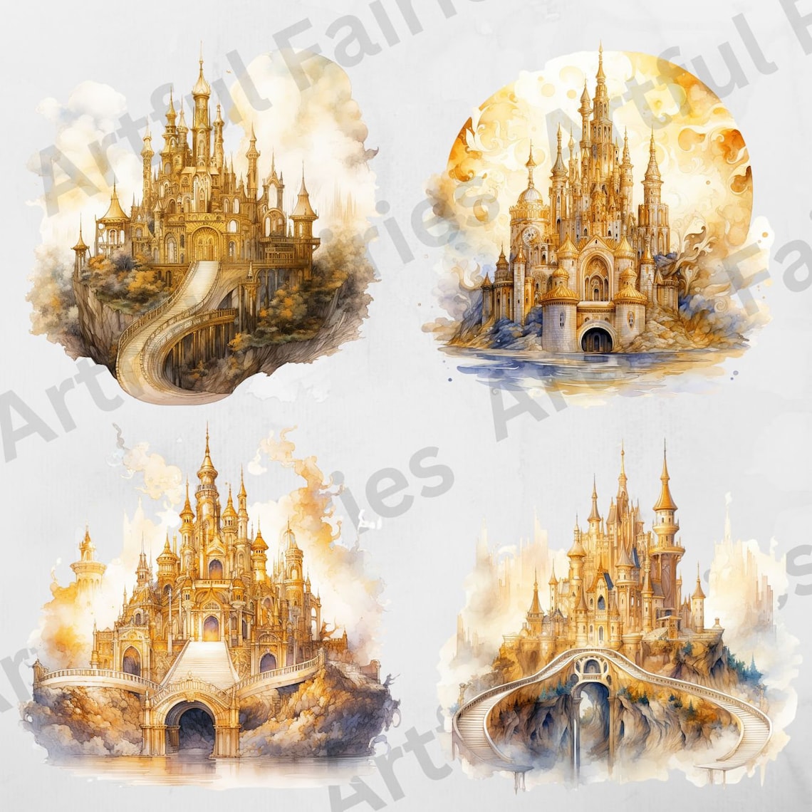 Gold Castle Clipart Fantasy Clipart Castle in the Sky Fantasy - Etsy