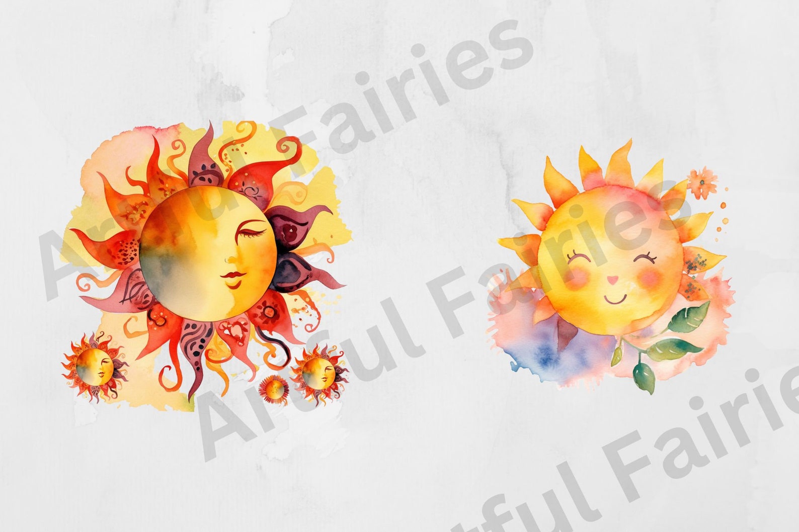Watercolor Sun Clipart Sun Watercolour Clipart Warm Sun PNG Summer Sun ...