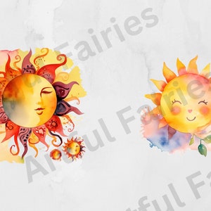 Watercolor Sun Clipart Sun Watercolour Clipart Warm Sun PNG Summer Sun ...