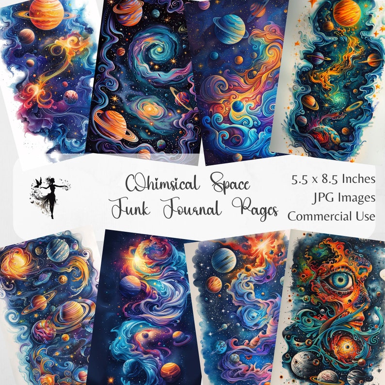 Whimsical Space Junk Journal Page Space Background Digital Paper ...