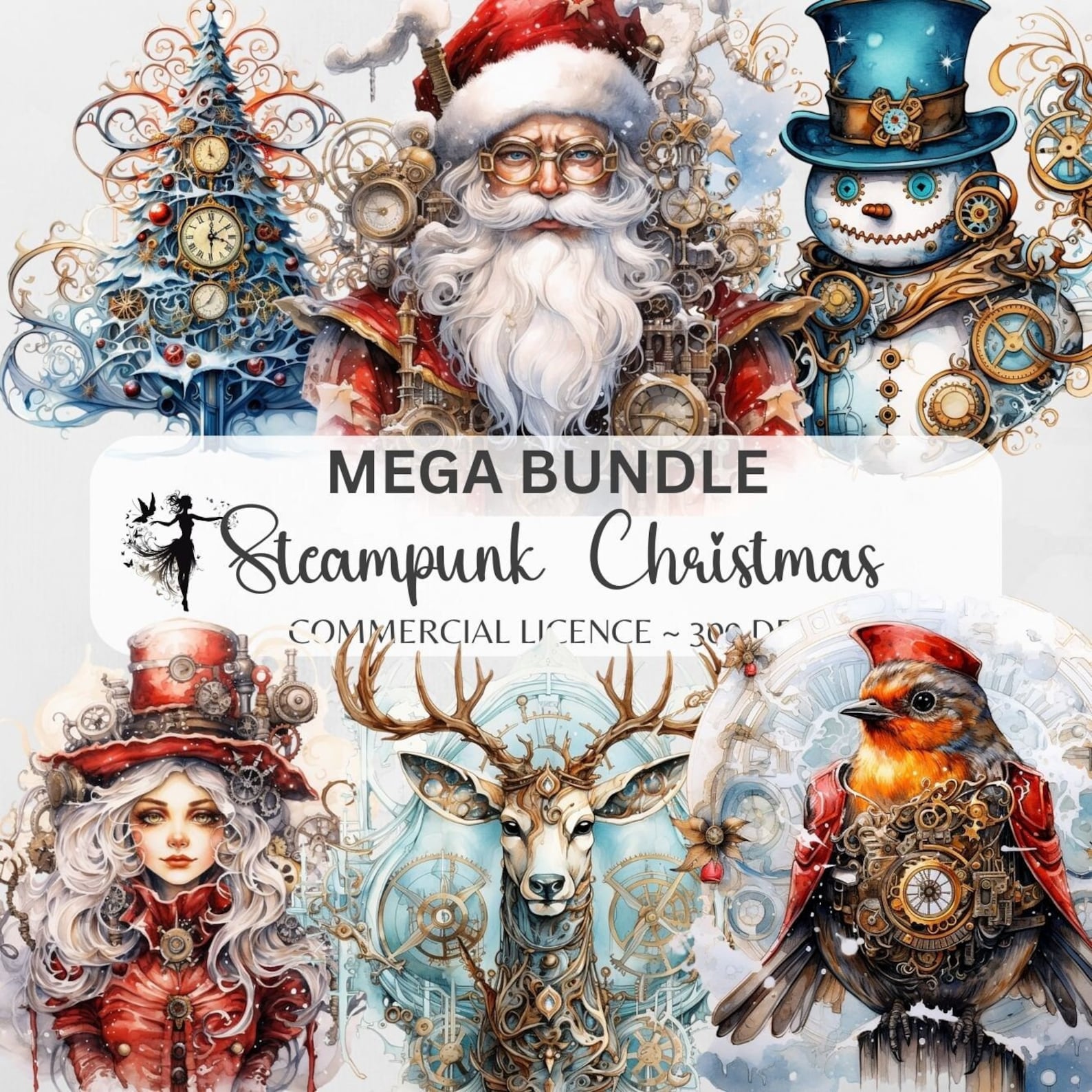 Steampunk Christmas Clipart Watercolor Steampunk Clipart Steampunk ...