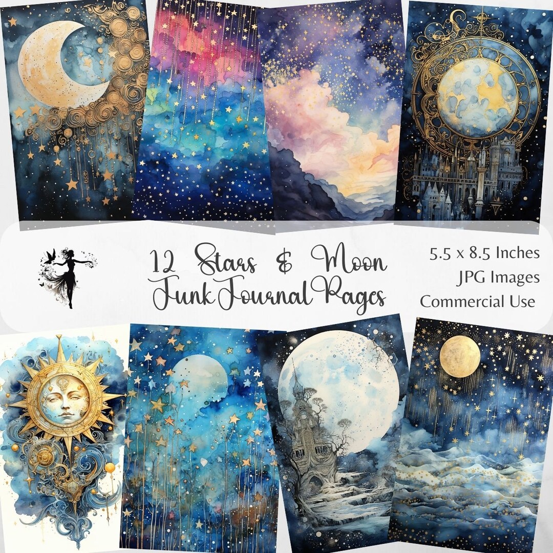 Junk Journal Moon and Stars Supplies Journal Pages Celestial Journal ...