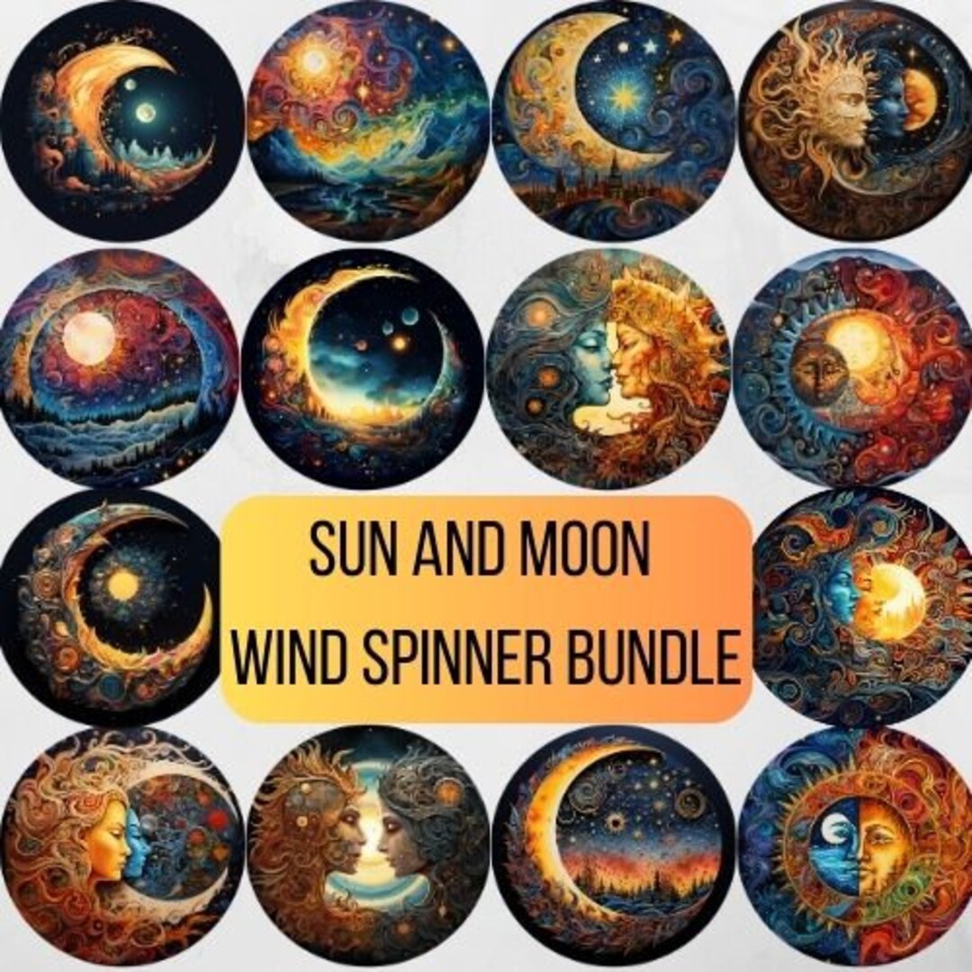 Sun and Moon Wind Spinner PNG Bundle Wind Spinner Designs Sublimation ...