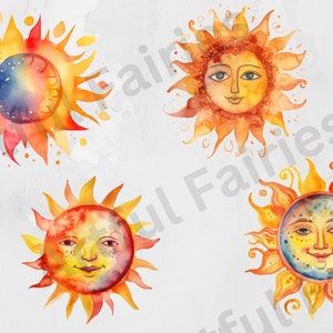 Watercolor Sun Clipart Sun Watercolour Clipart Warm Sun PNG Summer Sun ...
